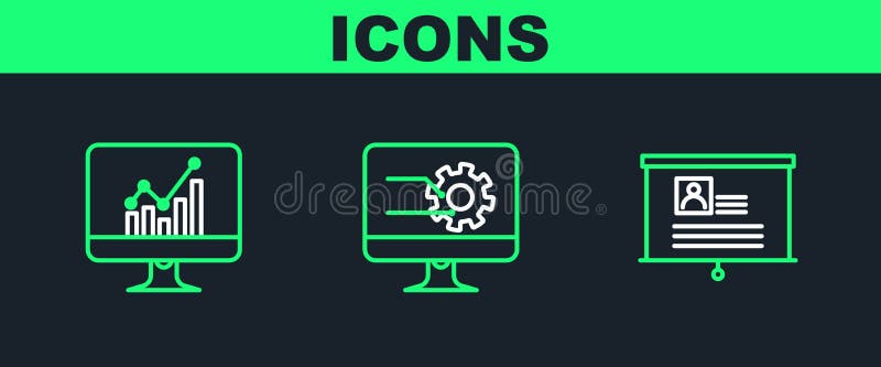 Set Line Board with Resume, Computer Monitor Graph Chart and Icon ... Set Line Board with Resume, Computer Monitor Graph Chart and Icon ...