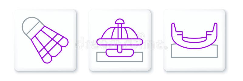 Set Line Boat Swing, Badminton Shuttlecock and Attraction Carousel Icon ...