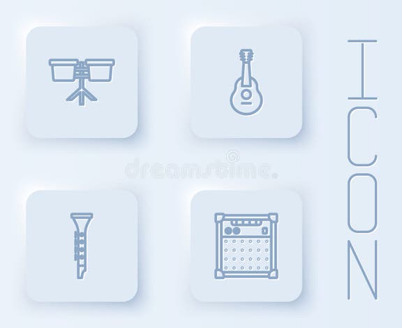 Set Line Bongo Drum, Guitar, Clarinet and Amplifier. White Square ...