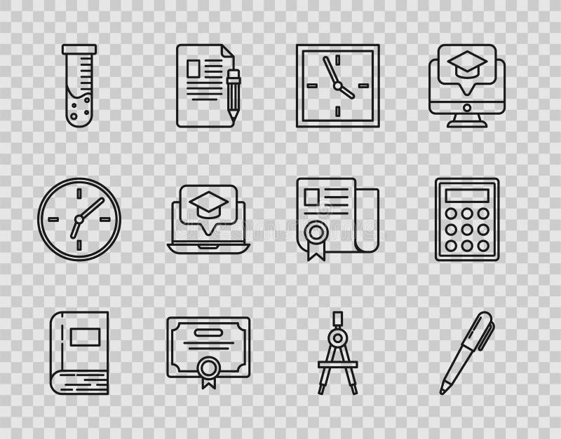 Set Line Book, Pen, Clock, Certificate Template, Test Tube and Flask ... Set Line Book, Pen, Clock, Certificate Template, Test Tube and Flask ...