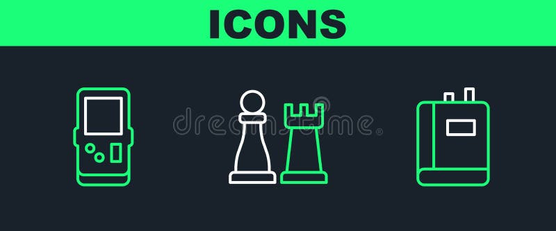 Set Line Book, Tetris and Chess Icon. Vector Stock Vector ...