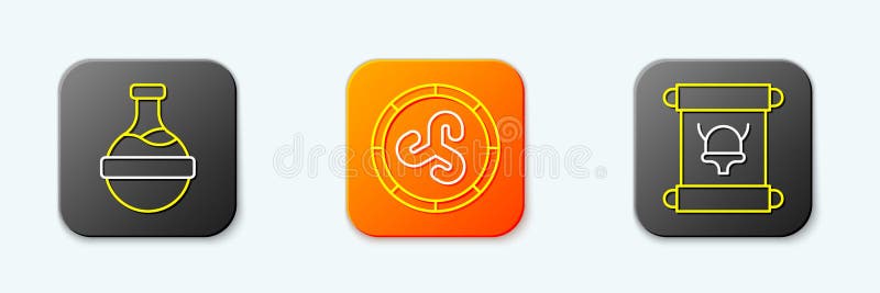 Set Line Bottle with Potion, Shield Viking and Decree, Parchment ...