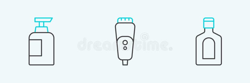 Set Line Bottle of Shampoo, and Electric Razor Blade Icon. Vector Stock ...