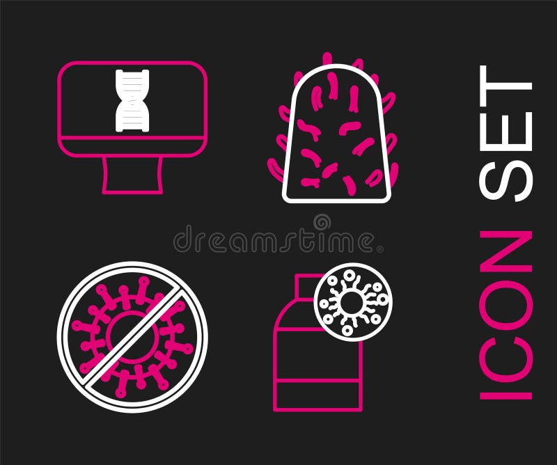 Set Line Bottle with Virus, Stop, Rabies and DNA Spiral and Computer ...