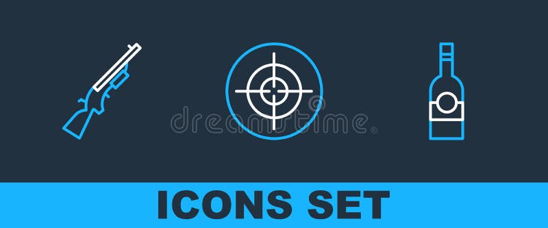 Set Line Bottle of Vodka, Shotgun and Target Sport Icon. Vector Stock ...