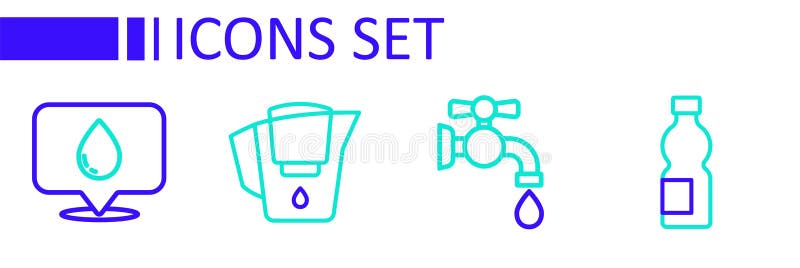 Set Line Bottle of Water, Water Tap, Jug with Filter and Drop Location ...