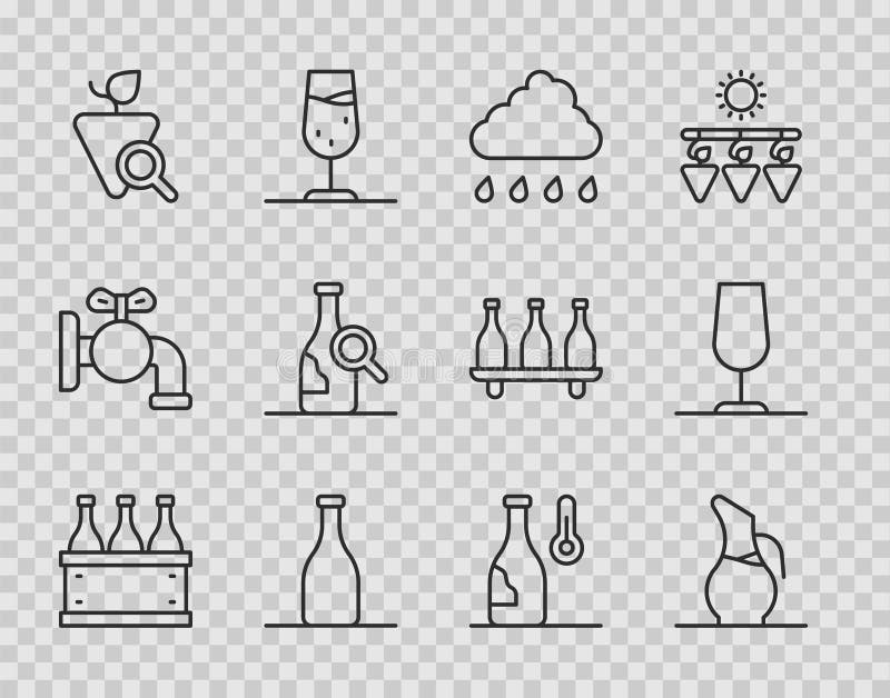 Set Line Bottles of Wine in Box, Decanter for, Cloud with Rain, Grapes ...