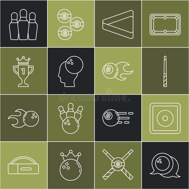 Set Line Bowling Ball, Billiard Chalk, Cue, Triangle, Award Cup, Pin ...