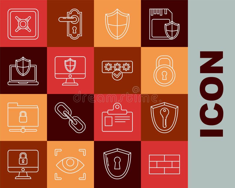 Set Line Bricks, Shield with Key, Lock, Computer Monitor and Shield ... Set Line Bricks, Shield with Key, Lock, Computer Monitor and Shield ...