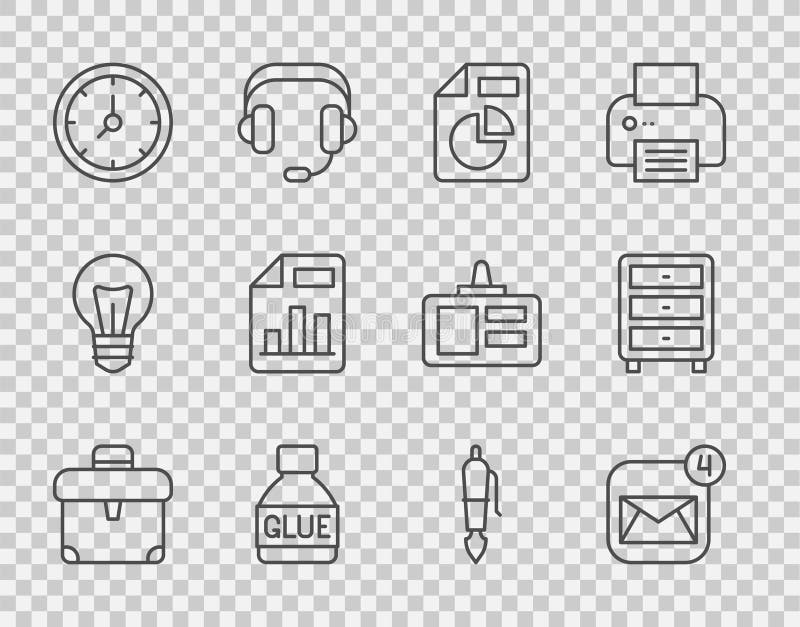 Set Line Briefcase, Envelope, Document with Graph Chart, Glue, Clock ... Set Line Briefcase, Envelope, Document with Graph Chart, Glue, Clock ...