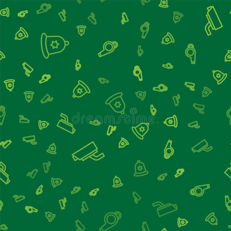 Set Line British Police Helmet, Security Camera and Whistle on Seamless ...