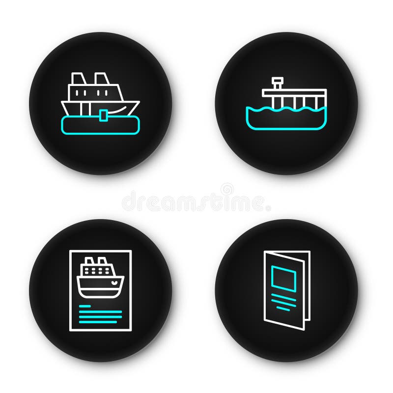 Set Line Brochure, Cruise Ship, Beach Pier Dock and Icon. Vector Stock ...