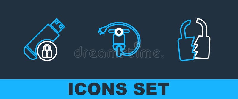 Set Line Broken or Cracked Lock, USB Flash Drive with and Electric ...