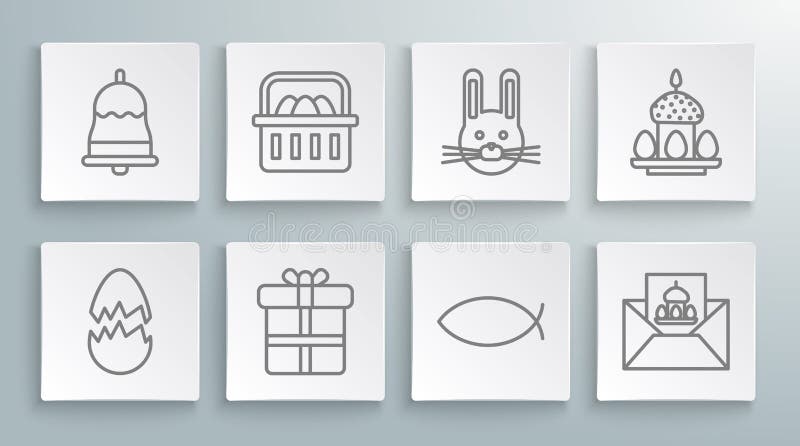 Set Line Broken Egg, Basket with Easter Eggs, Gift Box, Christian Fish ...