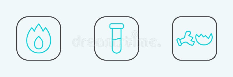 Set Line Broken Flask, Fire Flame and Test Tube and Icon. Vector Stock ...