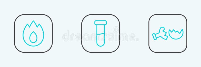 Set Line Broken Flask, Fire Flame and Test Tube and Icon. Vector Stock ...