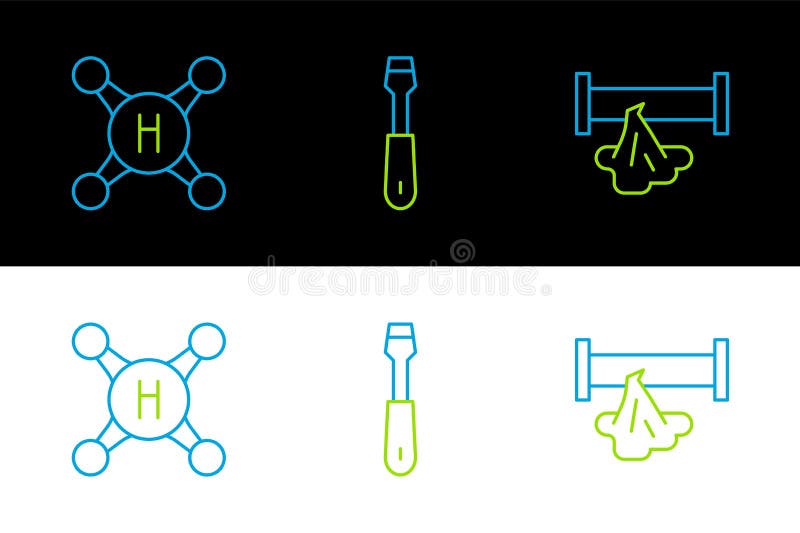 Set Line Broken Pipe, Water Tap and Screwdriver Icon. Vector Stock ...