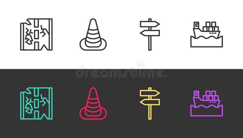 Set Line Broken Road, Traffic Cone, Road Traffic Signpost and Cargo ...