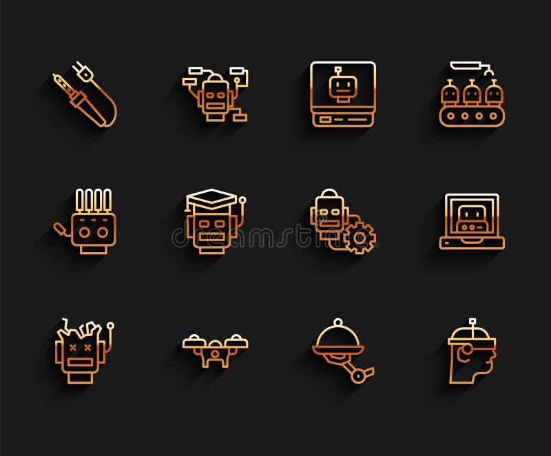Set Line Broken Robot, Drone, Soldering Iron, Waiter, Smart Glasses ... Set Line Broken Robot, Drone, Soldering Iron, Waiter, Smart Glasses ...