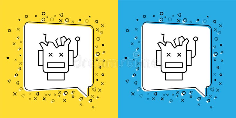 Set Line Broken Robot Icon Isolated on Yellow and Blue Background ...