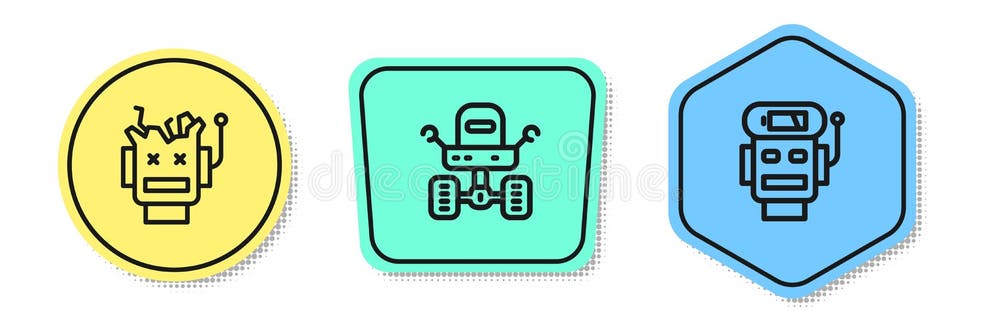 Set Line Broken Robot, Mars Rover and Robot Low Battery Charge. Colored ...