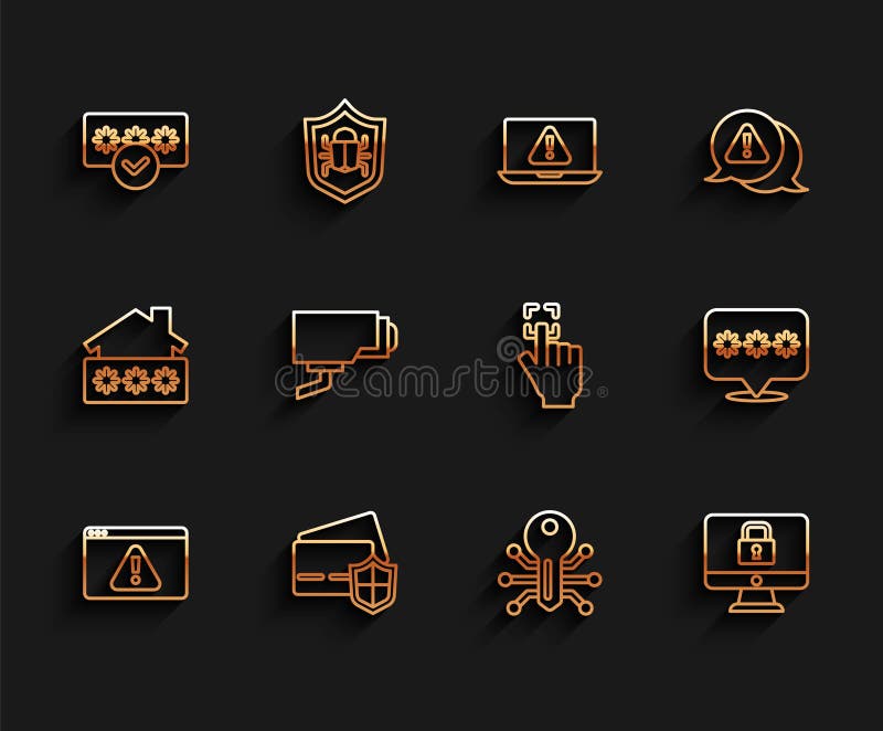 Set Line Browser with Exclamation Mark, Credit Card Shield, Password ... Set Line Browser with Exclamation Mark, Credit Card Shield, Password ...