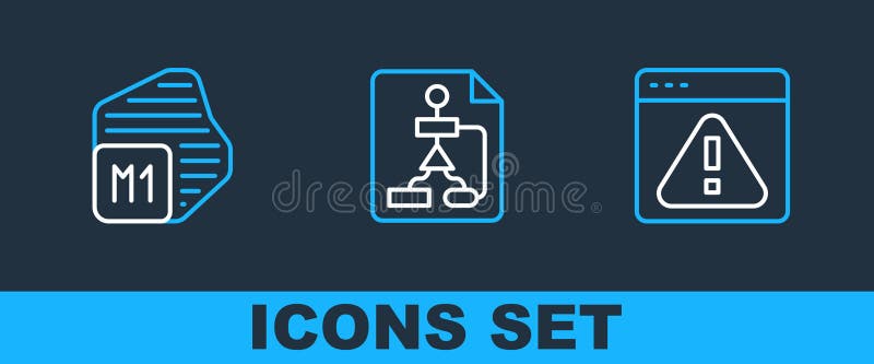 Set Line Browser with Exclamation Mark, Processor and Flowchart Icon ... Set Line Browser with Exclamation Mark, Processor and Flowchart Icon ...
