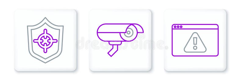 Set Line Browser with Exclamation Mark, Shield and Security Camera Icon ... Set Line Browser with Exclamation Mark, Shield and Security Camera Icon ...
