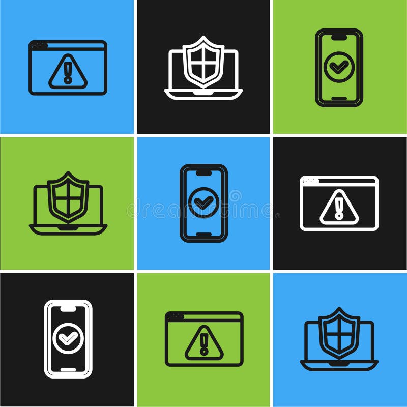 Set Line Browser with Exclamation Mark, Smartphone and Laptop Protected ... Set Line Browser with Exclamation Mark, Smartphone and Laptop Protected ...