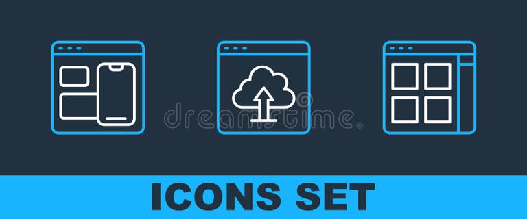 Set Line Browser Files, Web Developer Programming Code and Cloud Upload Icon. Vector Stock ...