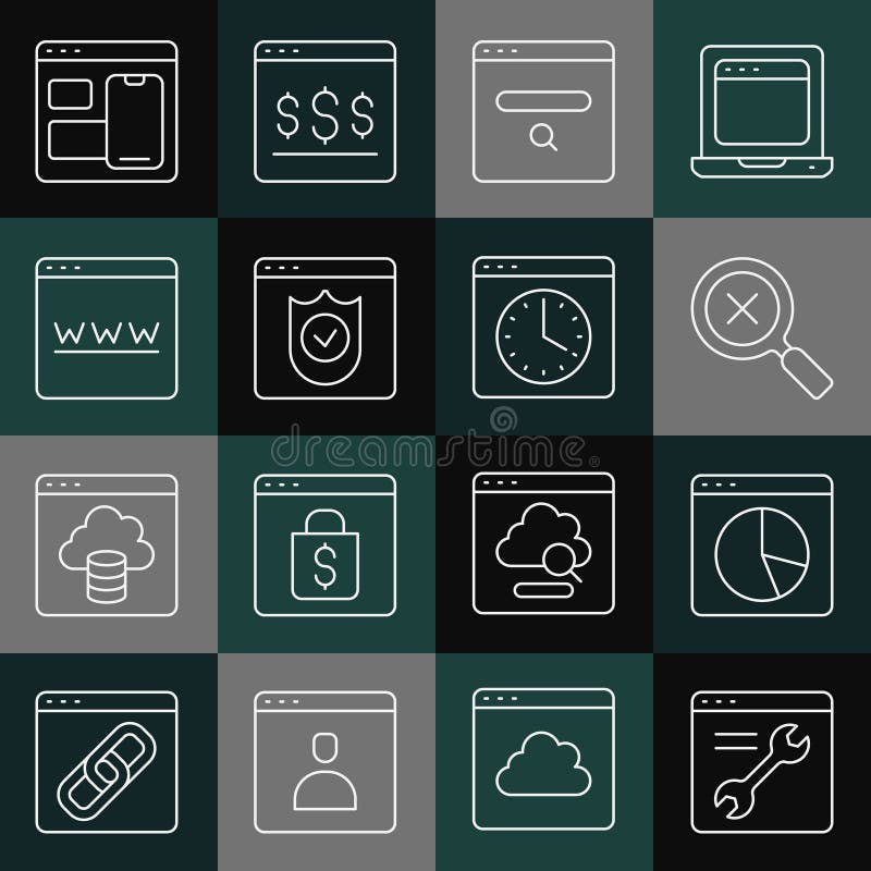 Set Line Browser Setting, Graph Chart Infographic, Magnifying Glass and Delete, Search Engine ...