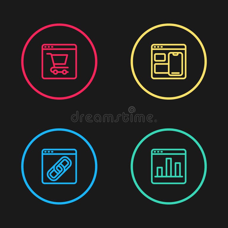 Set Line Browser Window, Graph Chart Infographic, Web Developer Programming Code and Online ...