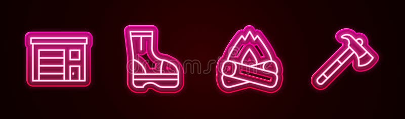 Set Line Building of Fire Station, Fire Boots, Campfire and Firefighter ...