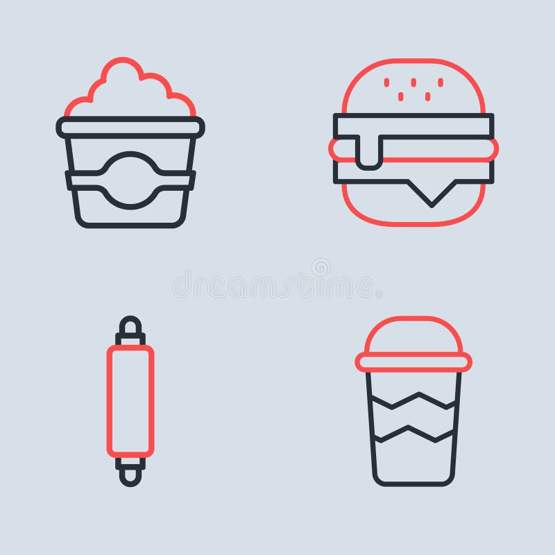 Set Line Burger, Rolling Pin, Coffee Cup To Go and Popcorn Cardboard ...
