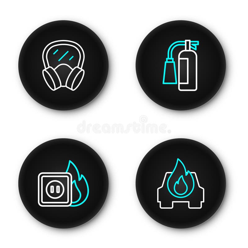 Set Line Burning Car, Electric Wiring of Socket Fire, Fire Extinguisher ...