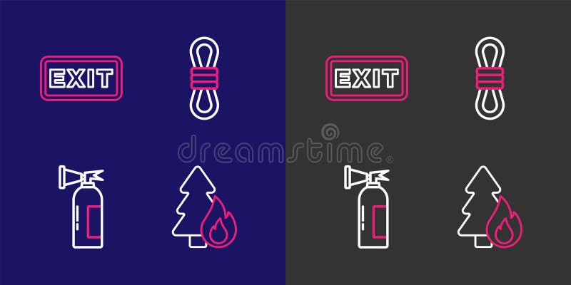 Set Line Burning Forest Tree, Fire Extinguisher, Climber Rope and Exit ...