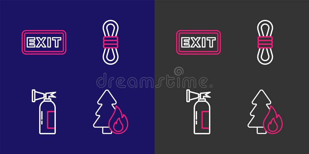 Set Line Burning Forest Tree, Fire Extinguisher, Climber Rope and Exit ...