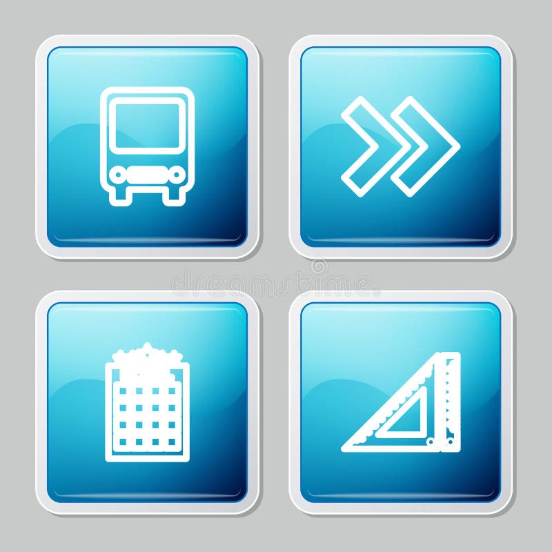 Set Line Bus, Arrow, Hotel Building and Triangular Ruler Icon. Vector ...
