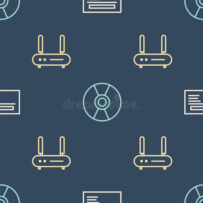 Set Line Business Card, Router and Wi-fi Signal and CD or DVD Disk on ...