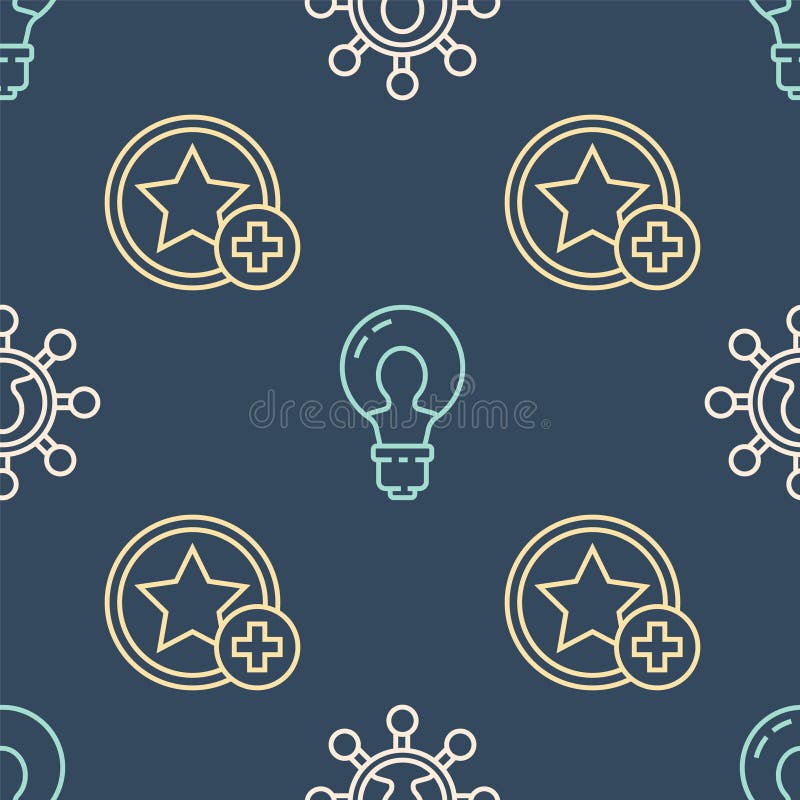 Set Line Business Network and Communication, Star and Light Bulb with ...