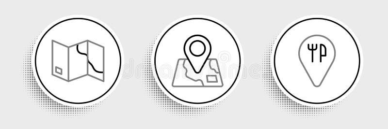 Set Line Cafe and Restaurant Location, Folded Map and with Marker Icon ...