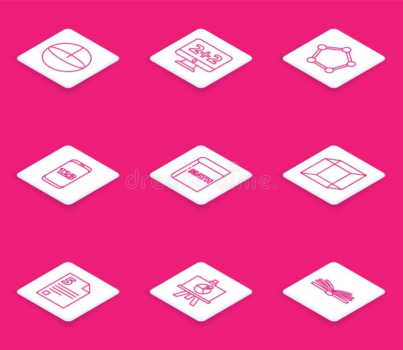 Set Line Calculator, Graph, Schedule, Chart, Diagram, Geometric Figure Sphere, Book with Word ...