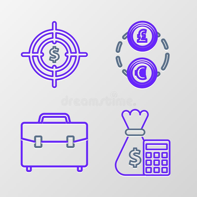 Set Line Calculator with Money Bag, Briefcase, Money Exchange and ...