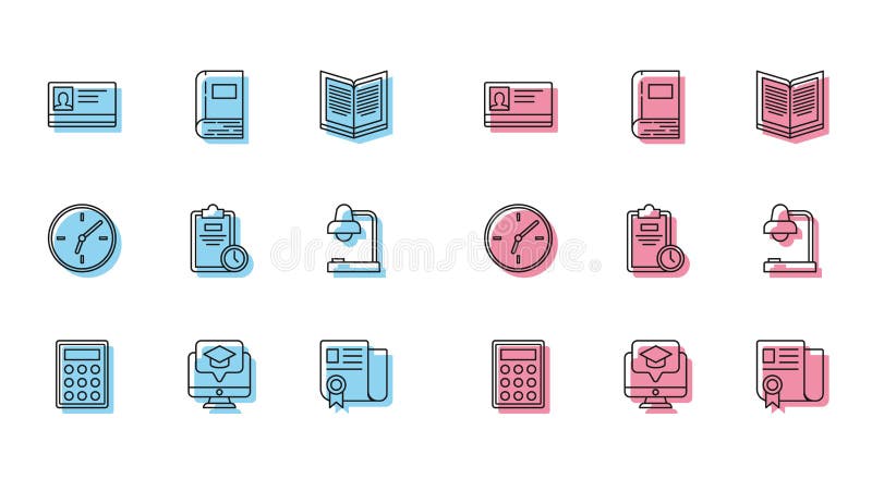 Set Line Calculator, Monitor with Graduation Cap, Identification Badge ... Set Line Calculator, Monitor with Graduation Cap, Identification Badge ...