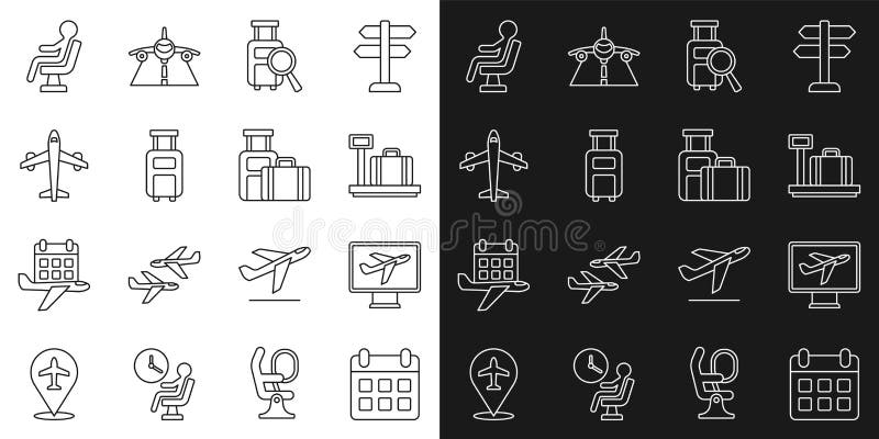 Set Line Calendar and Airplane, Plane, Scale with Suitcase, Lost ... Set Line Calendar and Airplane, Plane, Scale with Suitcase, Lost ...
