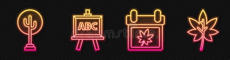 Set Line Calendar with Autumn Leaves, Tree, Chalkboard and Leaf or ...