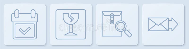 Set Line Calendar with Check Mark, Envelope with Magnifying Glass ... Set Line Calendar with Check Mark, Envelope with Magnifying Glass ...
