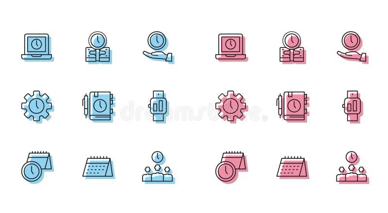 Set Line Calendar and Clock, Laptop Time, Time Management, daily Paper ... Set Line Calendar and Clock, Laptop Time, Time Management, daily Paper ...
