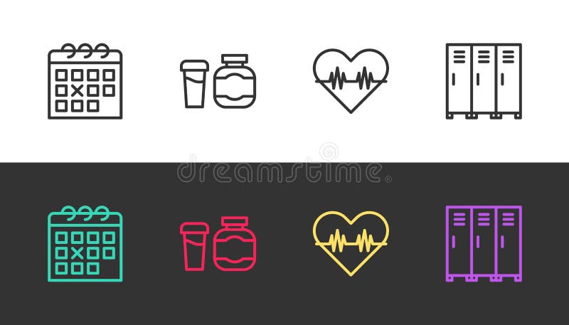 Set Line Calendar Fitness, Sports Nutrition, Heart Rate and Locker ... Set Line Calendar Fitness, Sports Nutrition, Heart Rate and Locker ...