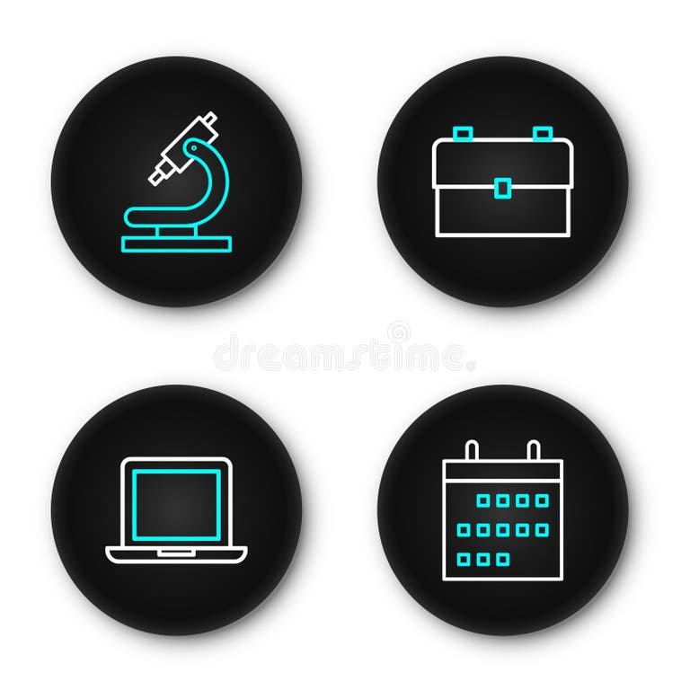 Set Line Calendar, Laptop, School Backpack and Microscope Icon. Vector Stock Illustration ...